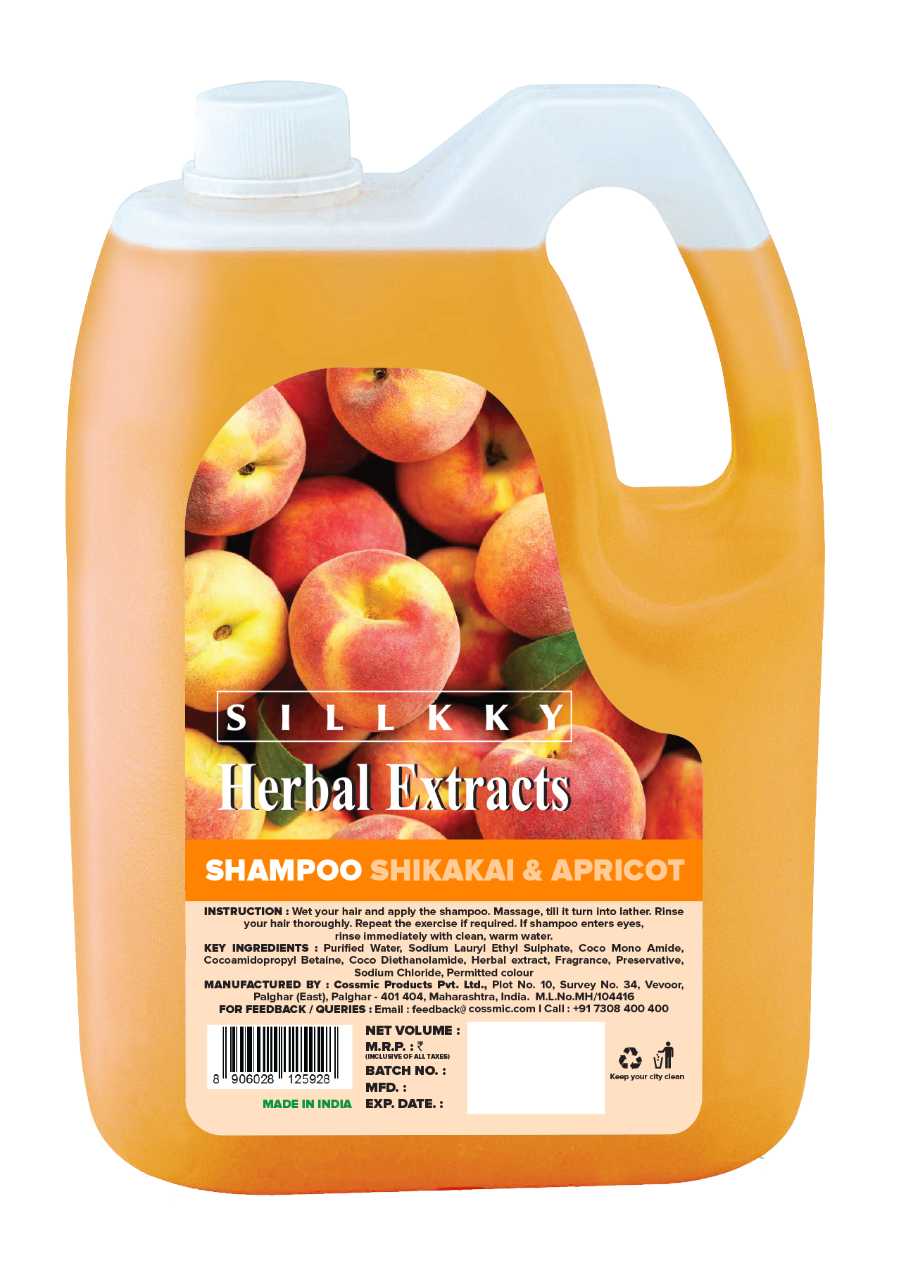 Sillkky Herbal Extracts Shikakai & Apricot Shampoo 5 Litre Refill Can ...